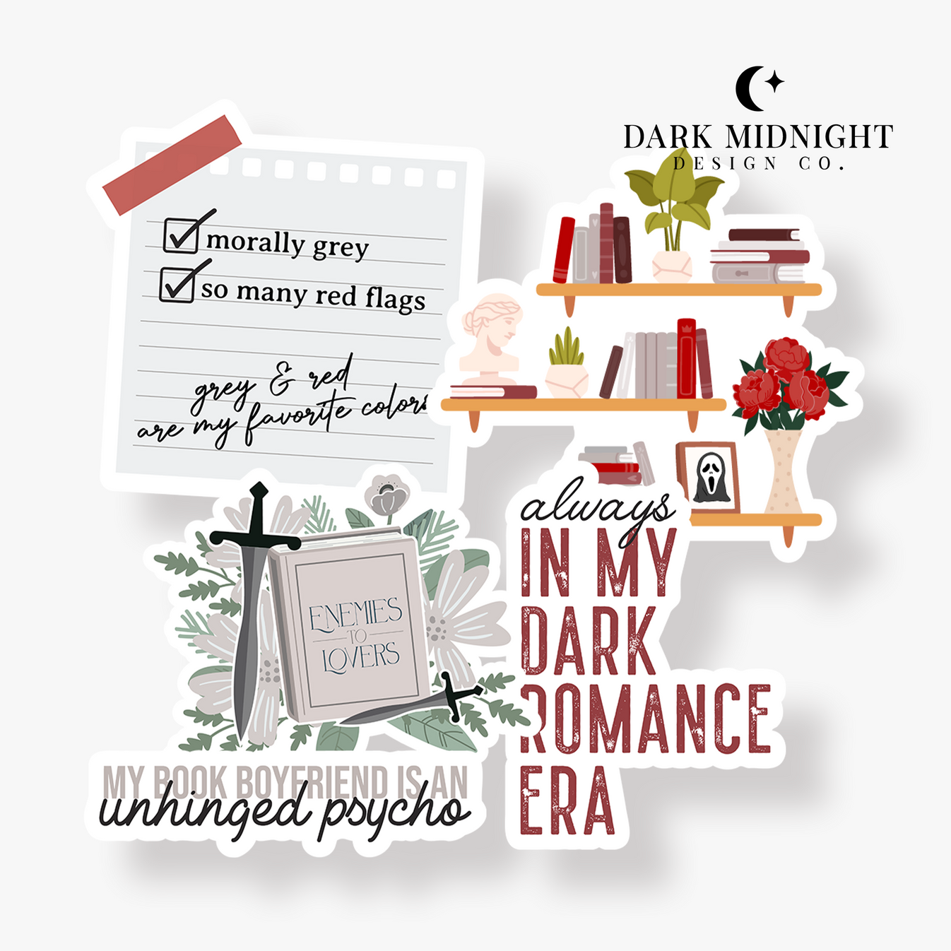 Dark Romance Sticker Pack - Set of 5 Stickers – Dark Midnight Design Co